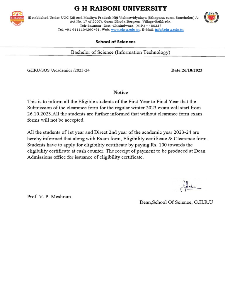 Exam Clearance Notice for Students | PDF