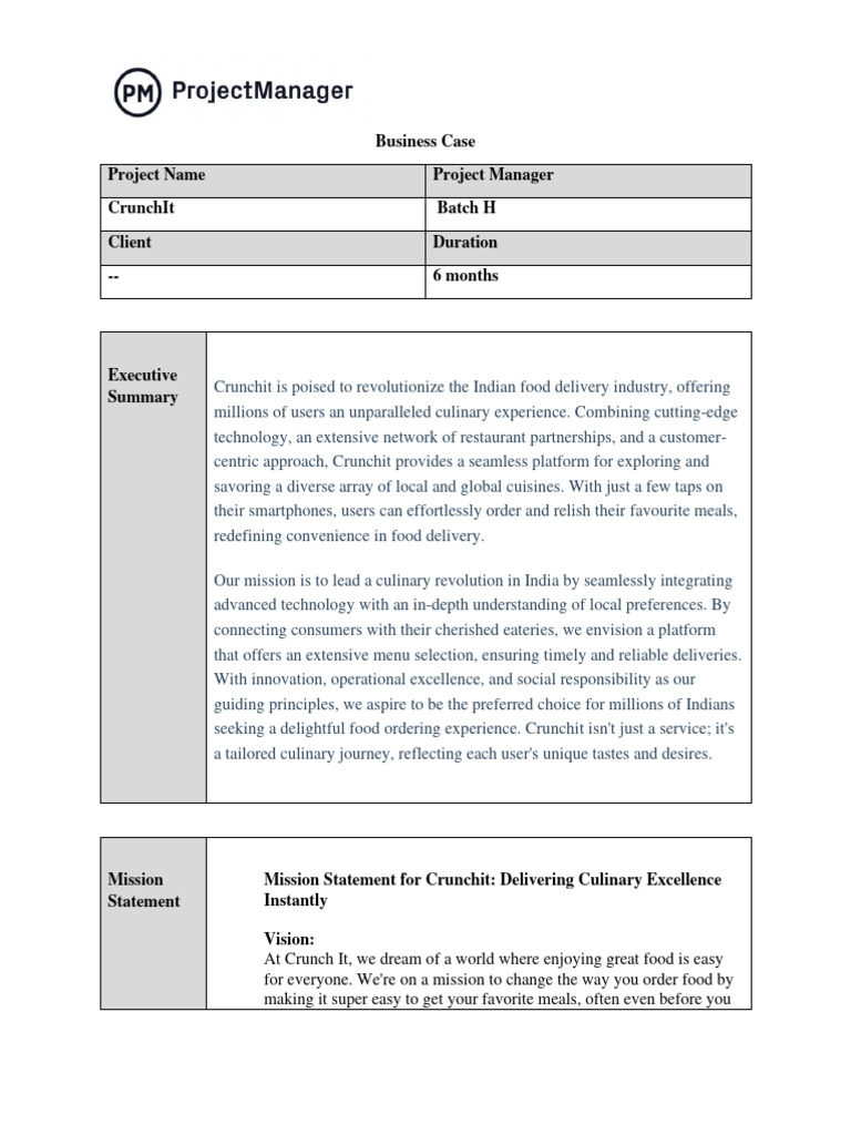 Exp 1 Business Case Study CrunchIt | PDF | Menu | Restaurants