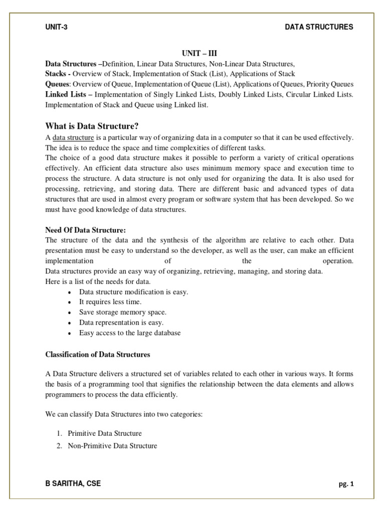 Ds Unit 3 Notes Pdf Queue Abstract Data Type Variable Computer Science
