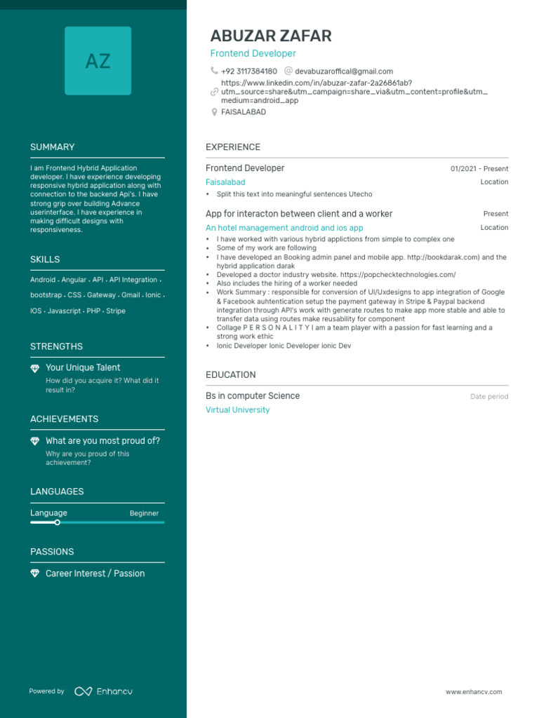 Abu Zar Zafar Resume | PDF | Mobile App | Information Technology