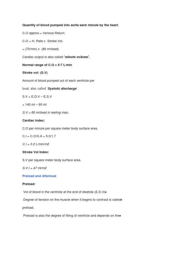Cardiac Output: Measurement, Normal Ranges, Factors Affecting Preload ...