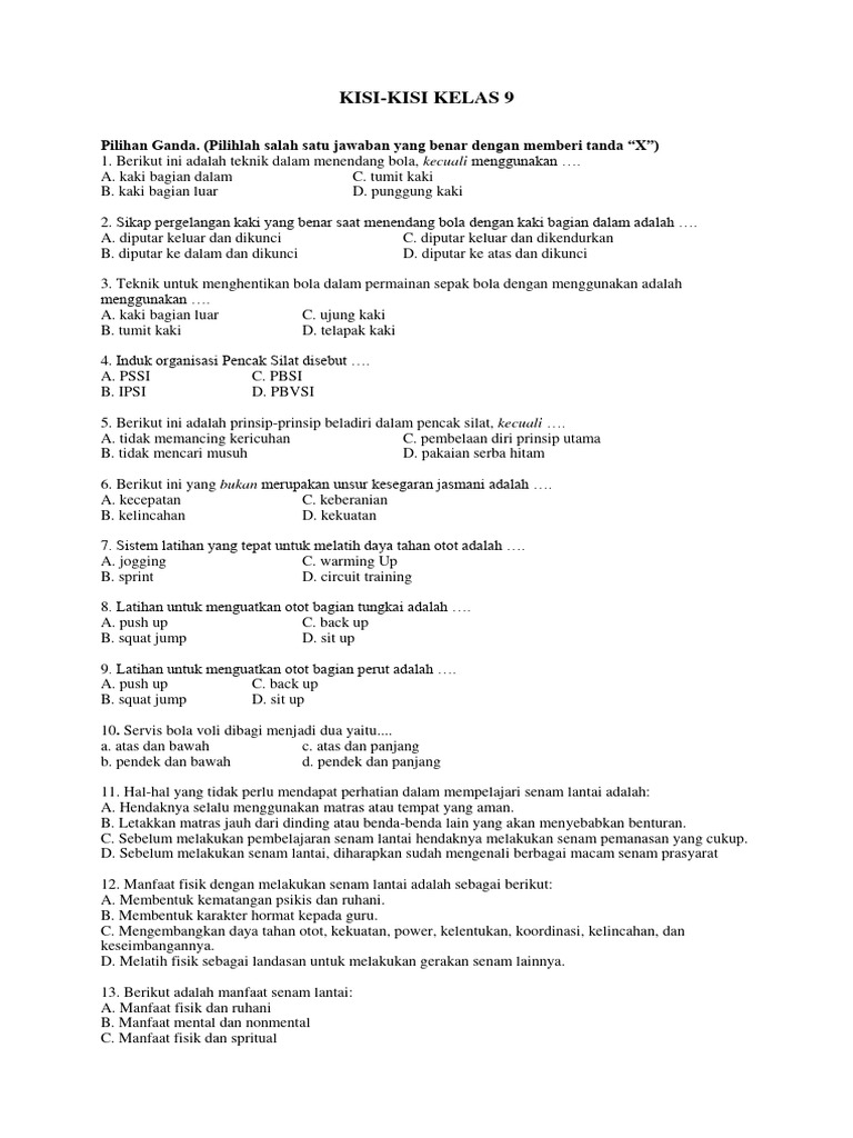 Kisi-Kisi Kelas 9a | PDF