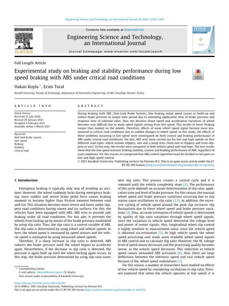 Experimental Study On Braking and Stability Performanse During Low Speed Braking | PDF | Anti ...