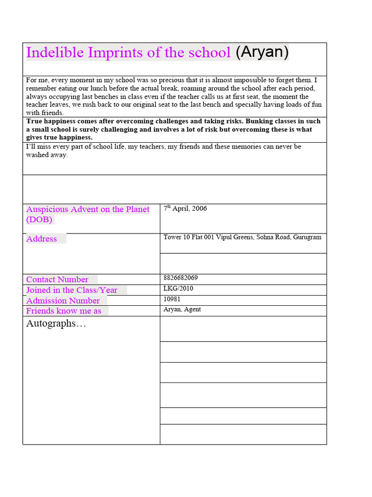 Slam Book Aryan | PDF