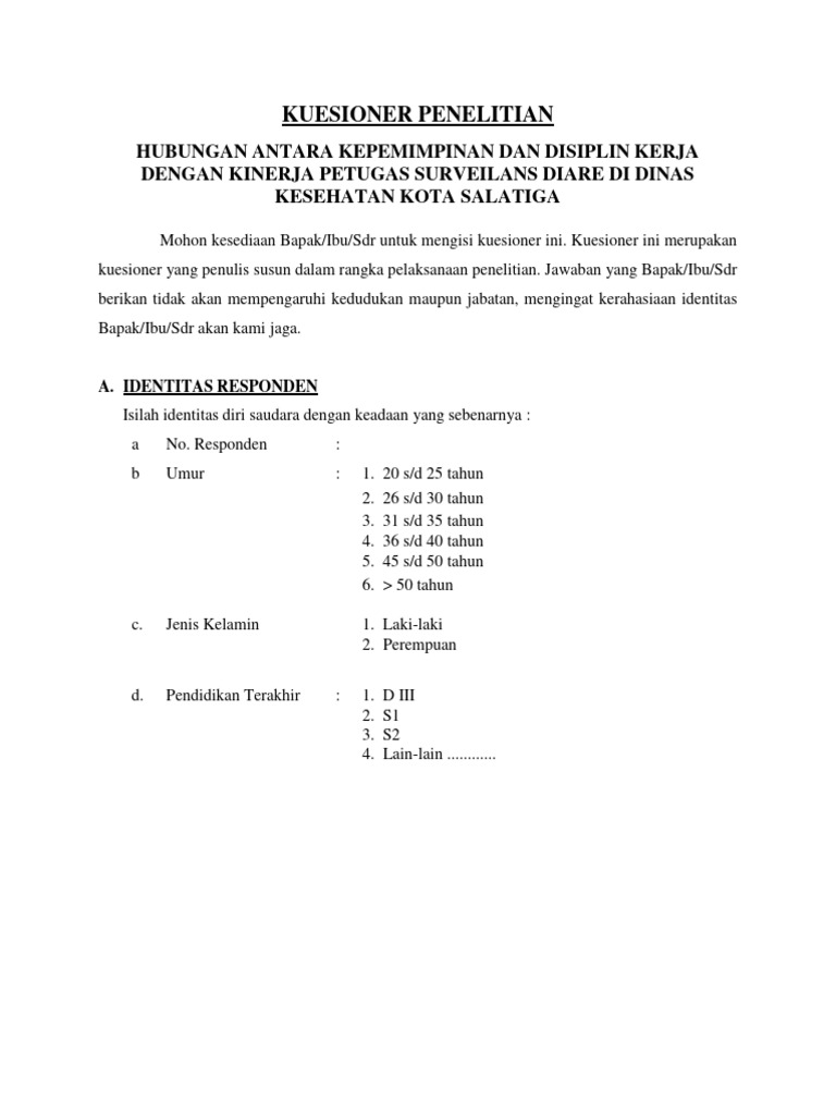 Contoh Kuesioner Penelitian | PDF | Pengembangan Diri