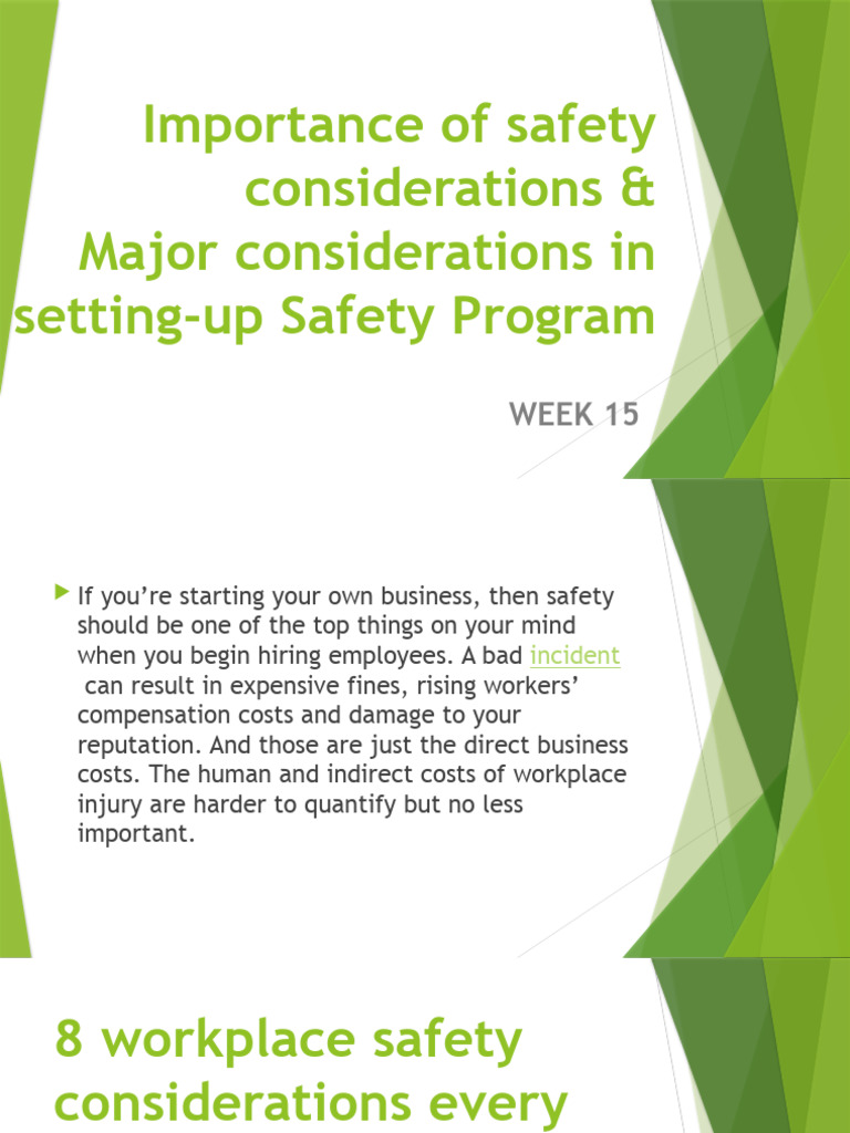 Week 15 - Importance of Safety Considerations | PDF | Occupational ...