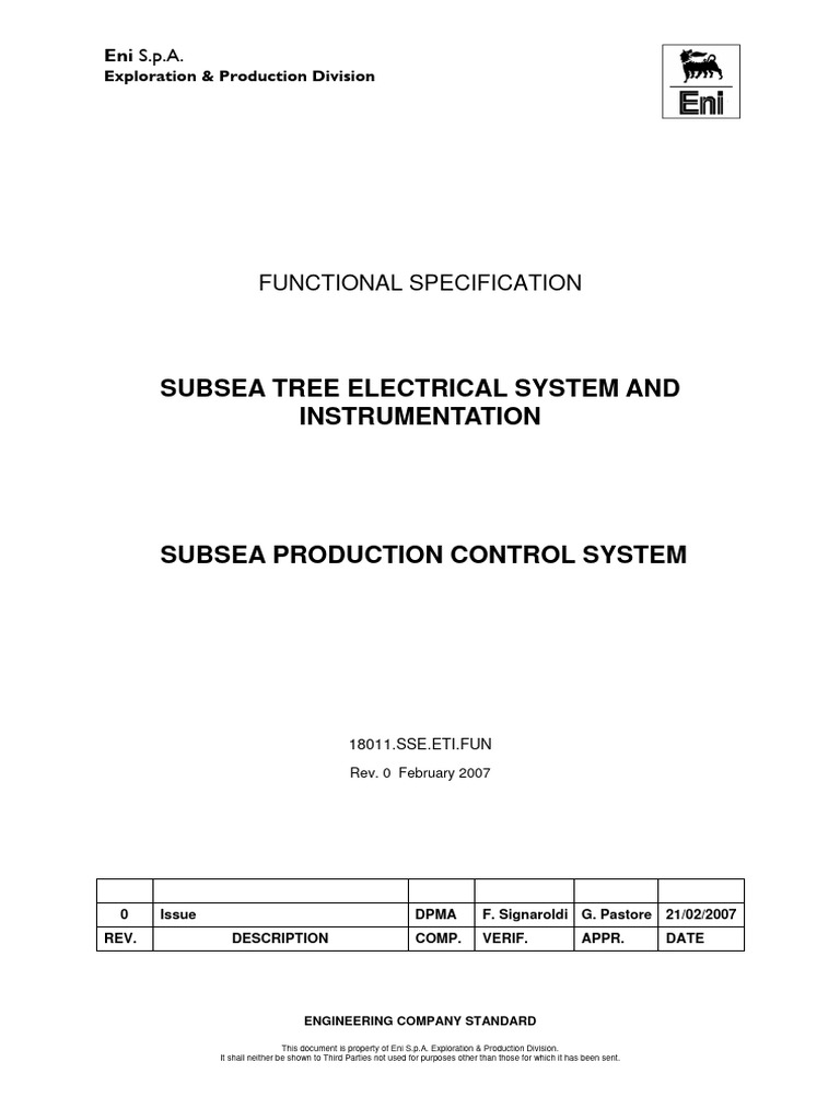 Subsea Tree Electrical System and Instrumentation: Functional ...