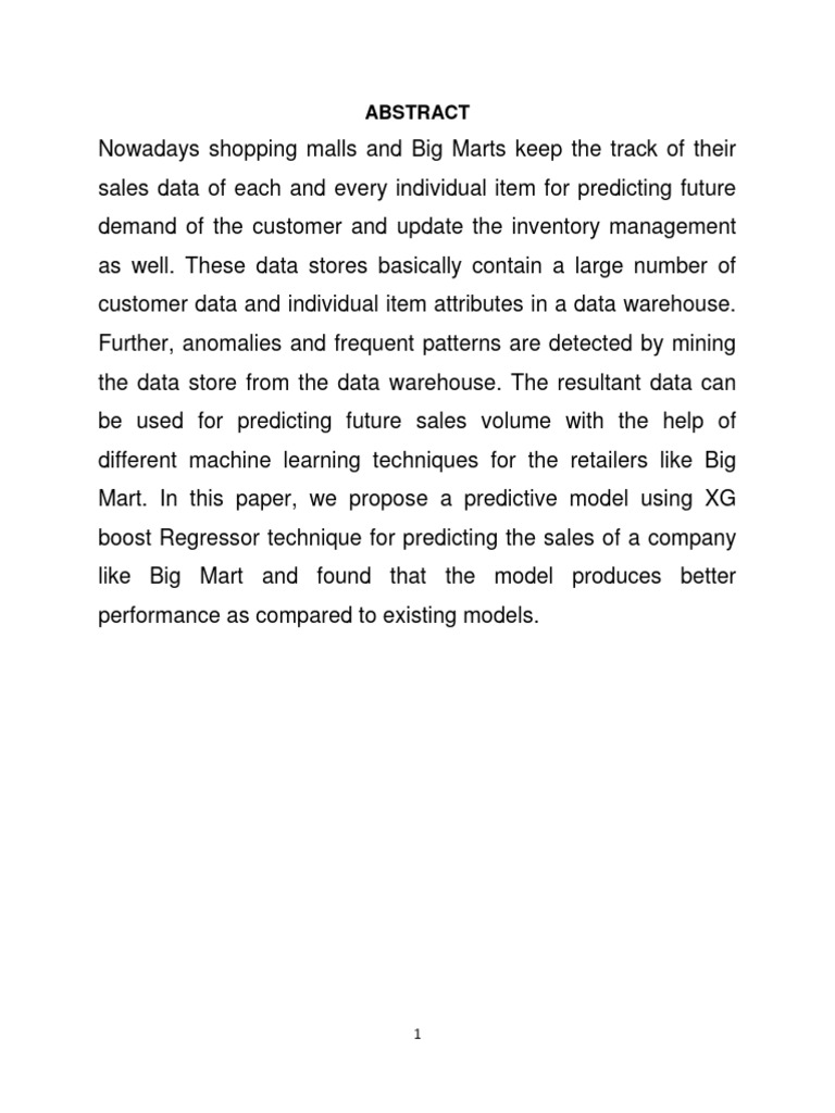 Sat - 149.Pdf - Prediction of Bigmart Sales Using Machine Learning Algorihms | PDF | Computing ...