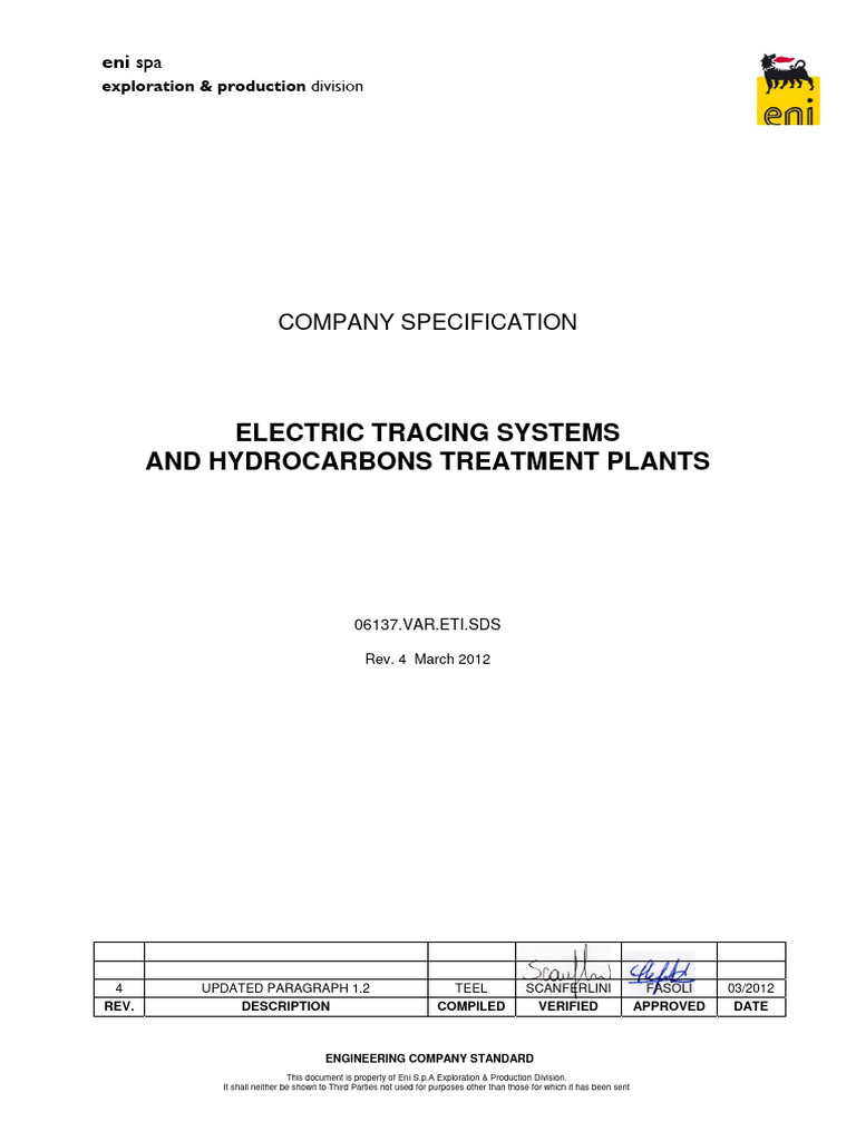 Electric Tracing Systems and Hydrocarbons Treatment Plants: Company Specification | PDF ...