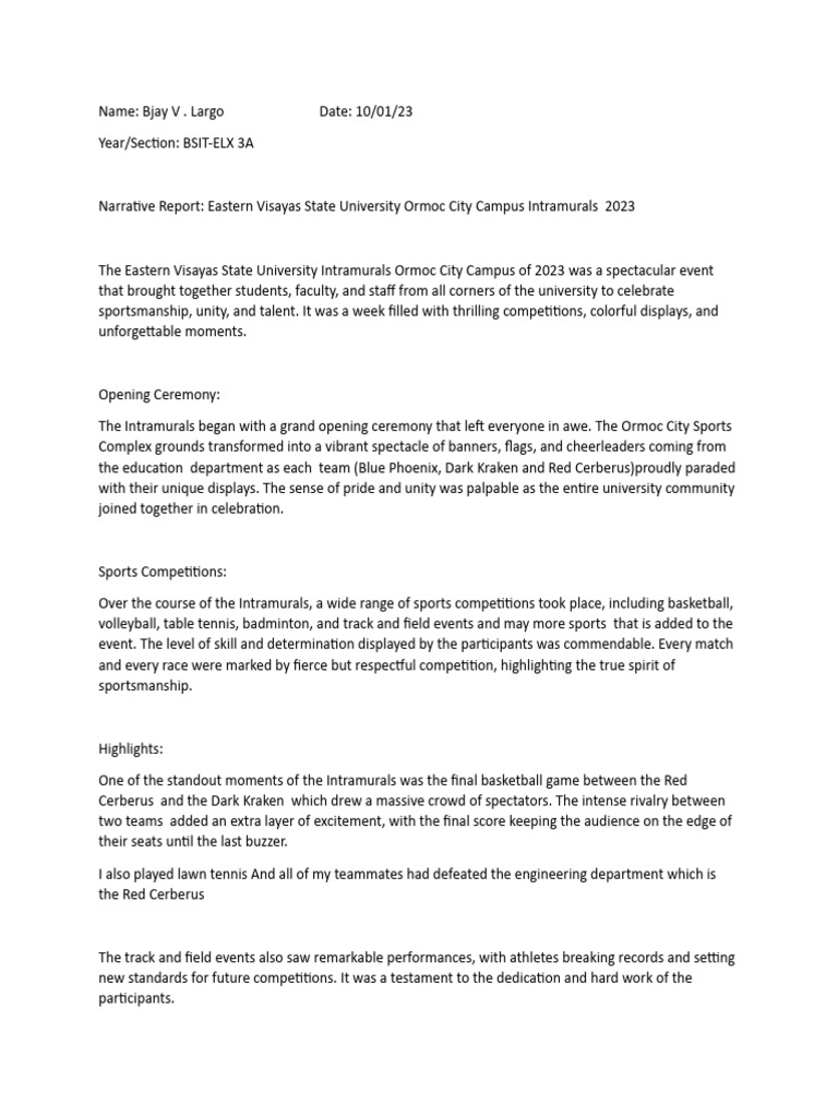 Narrative Report 2 | PDF | Sports