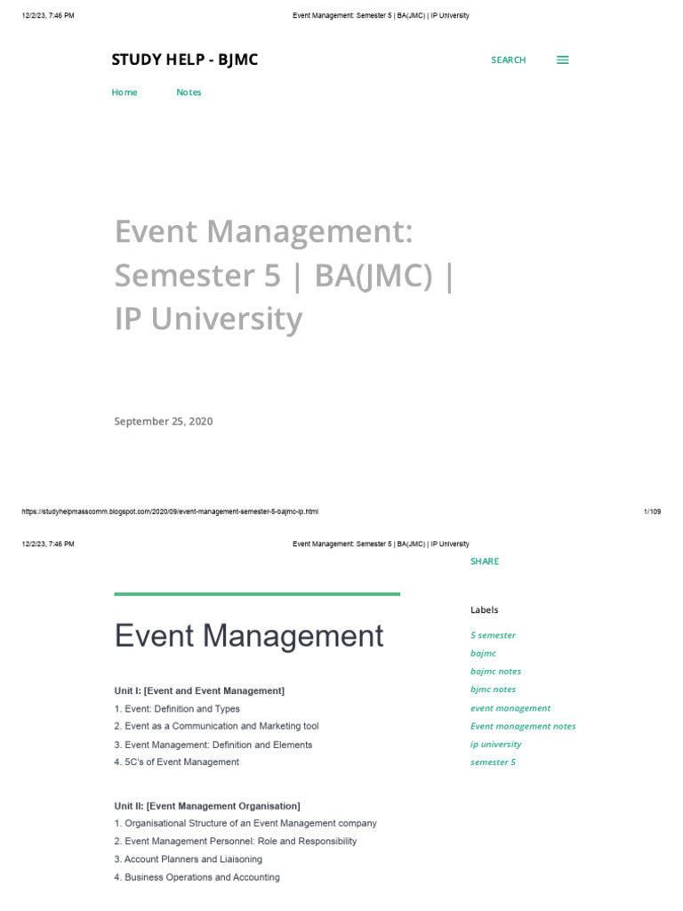 Event Management Notes - Semester 5 - BA (JMC) - IP University | PDF ...