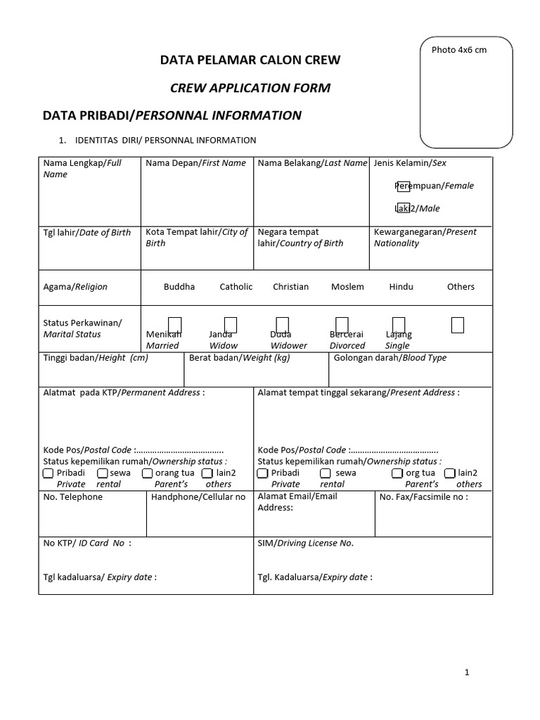 Form Aplikasi Crew 2023 | PDF | Water Transport | Shipping