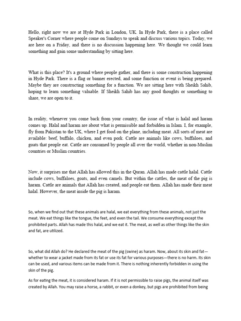 Halal & Haram 1-3 by Muhammad Shaikh at Speakers Corner Hyde Park London UK | PDF | Prophets And ...