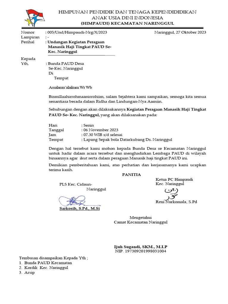 Surat Undangan Bunda PAUD Desa Manasik Haji 2023 | PDF