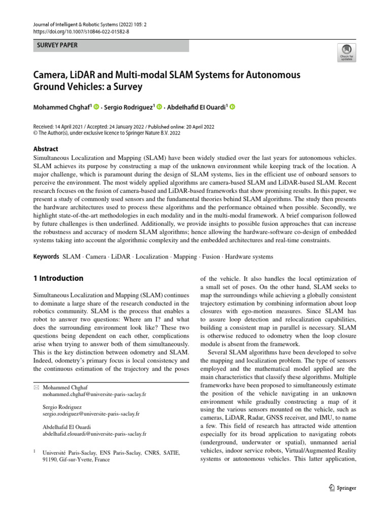 Camera, LiDAR and Multi-Modal SLAM Systems For Autonomous Ground ...