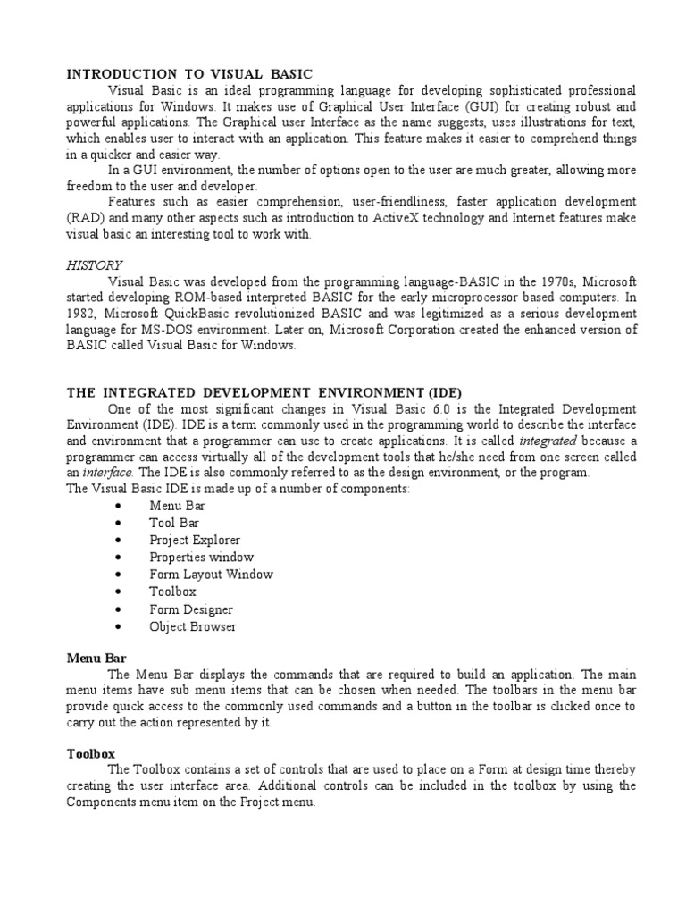 Introduction To Visual Basic: History | PDF | Control Flow | Subroutine