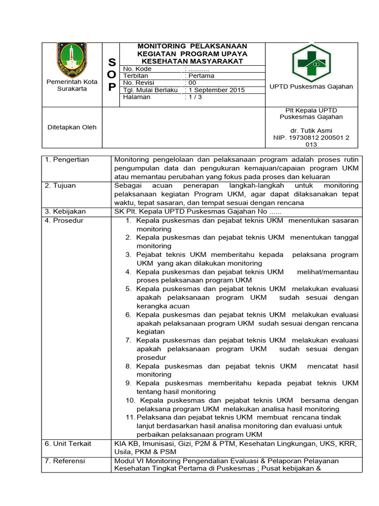 SOP mONITORING PELAKSANAAN PROGRAM PUS GJH | PDF | Pengelolaan Keuangan & Uang | Teknologi ...