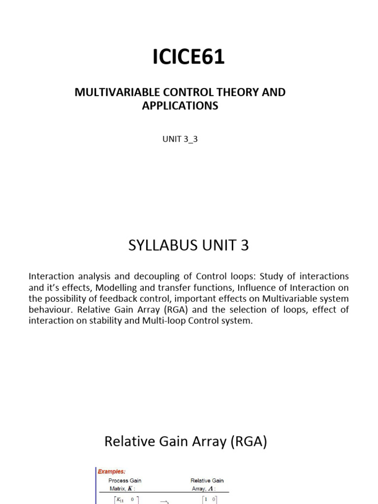 Multivariable Control and Relative Gain Array | PDF | Science ...