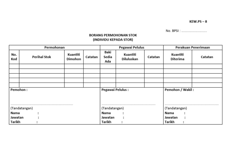 Borang Permohonan Stok KEW.PS-8 | PDF