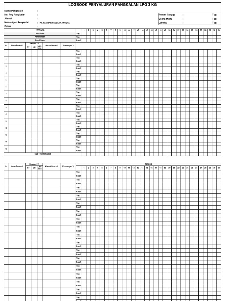 Logbook Penyaluran LPG 3 KG | PDF