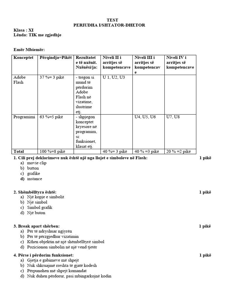 TIK 11 Me Zgjedhje - Teste Me Bluprint 2023-2024 | PDF