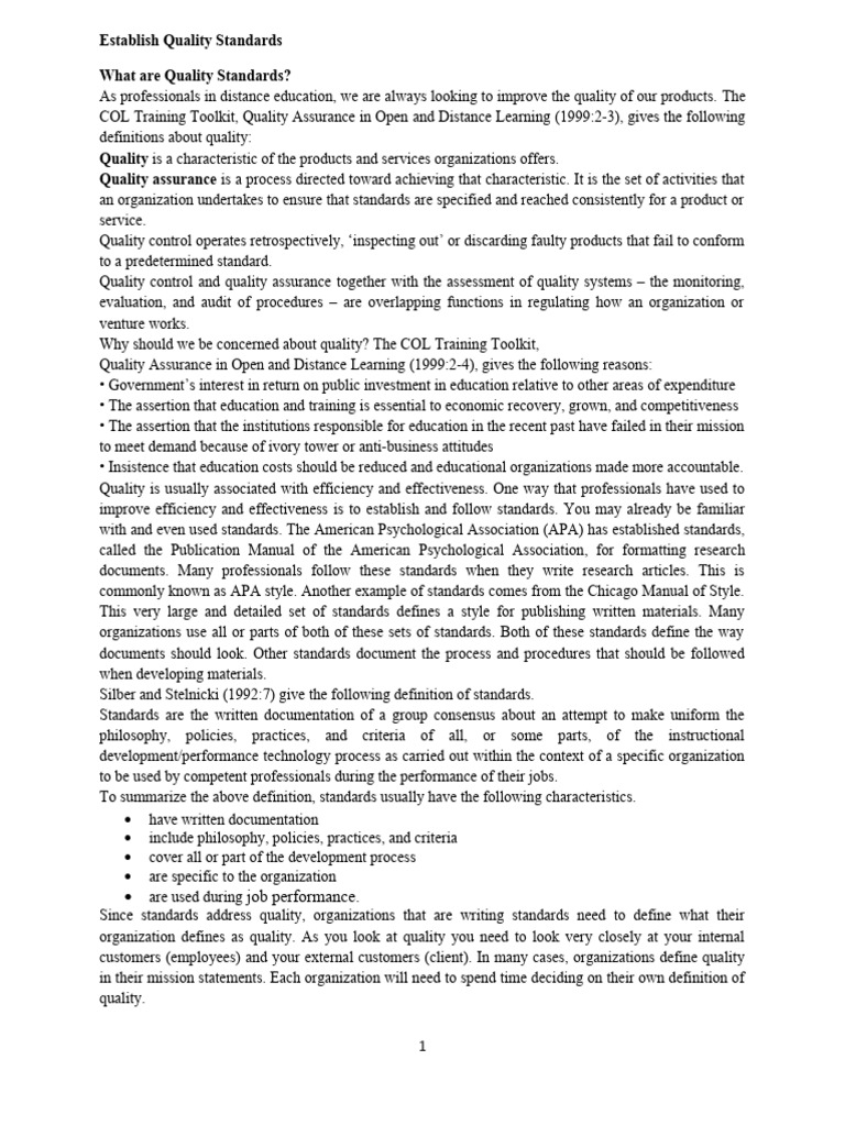 16 Establish Quality Standards | PDF | Quality Assurance | Project ...