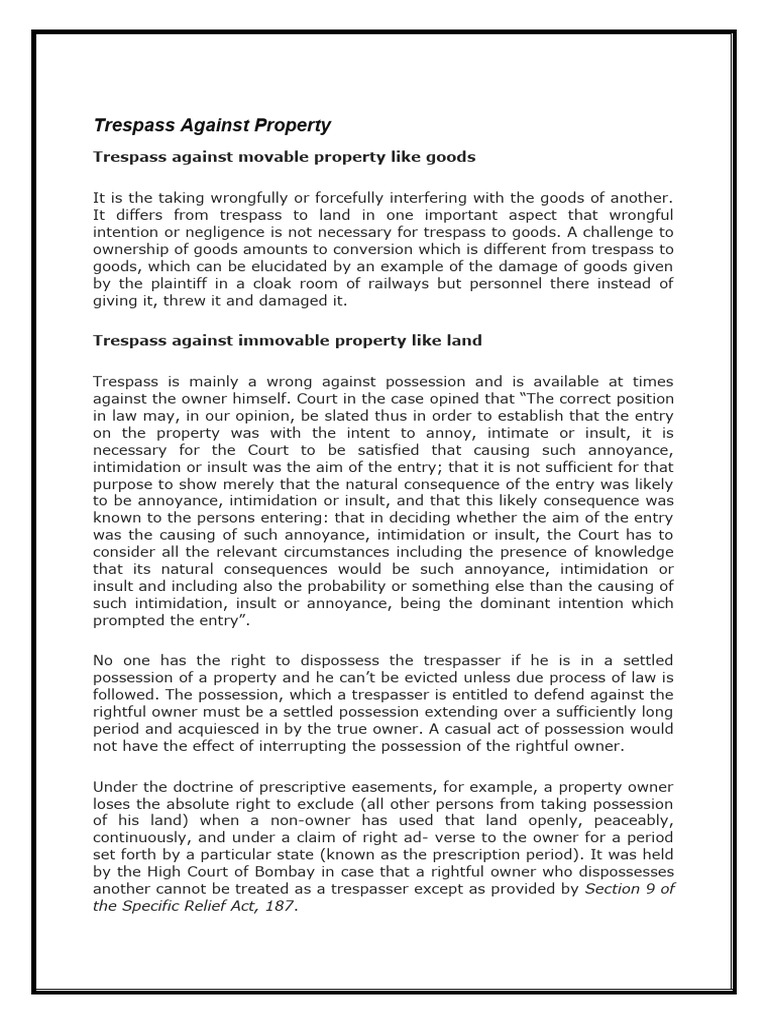 Trespass To Property Pdf Trespass Natural Resources Law