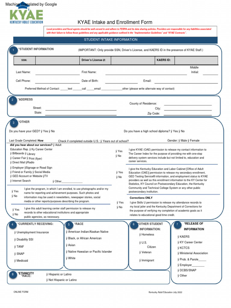 WKEC KYAD Enrollment Form 2022 2023-Fillable | PDF | Disability ...