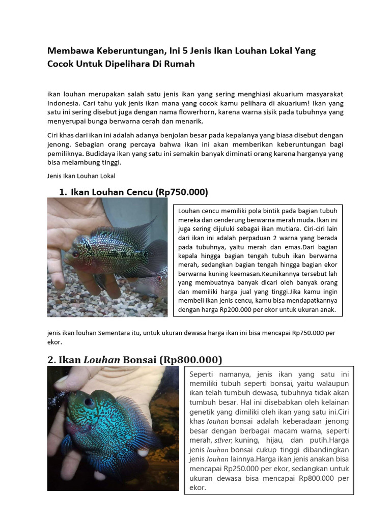 Jenis Ikan Lohan | PDF | Griya & Taman