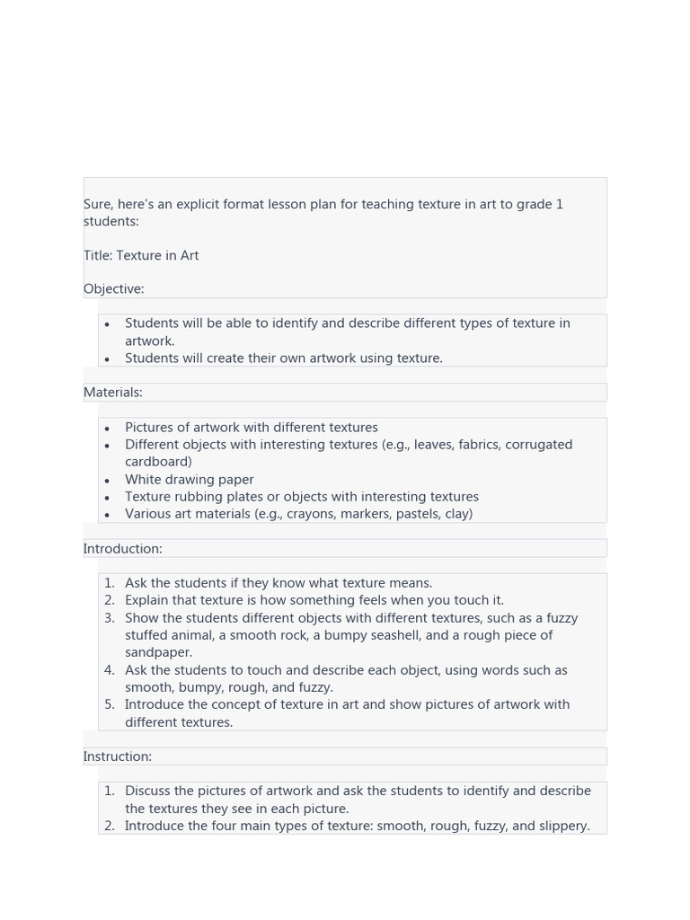 Teaching Texture in Art for Grade 1 | PDF | Art