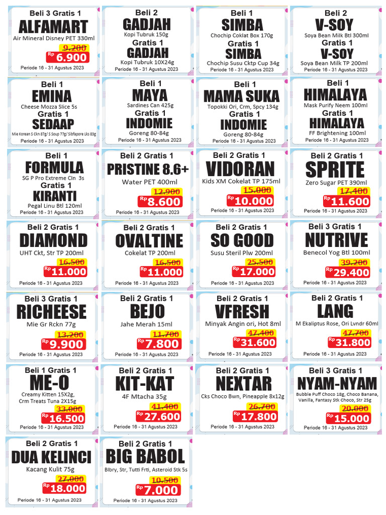 Master Selfteker Tempelan Produk Serba Gratis 16 - 31 Agustus 2023 | PDF