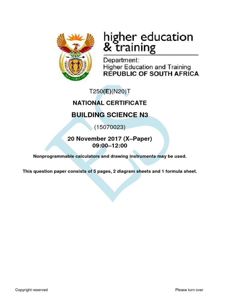 T250 - BUILDING SCIENCE N3 NOV QP 2017 Corr 29-05-2017 Signed Off | PDF | Bending | Force