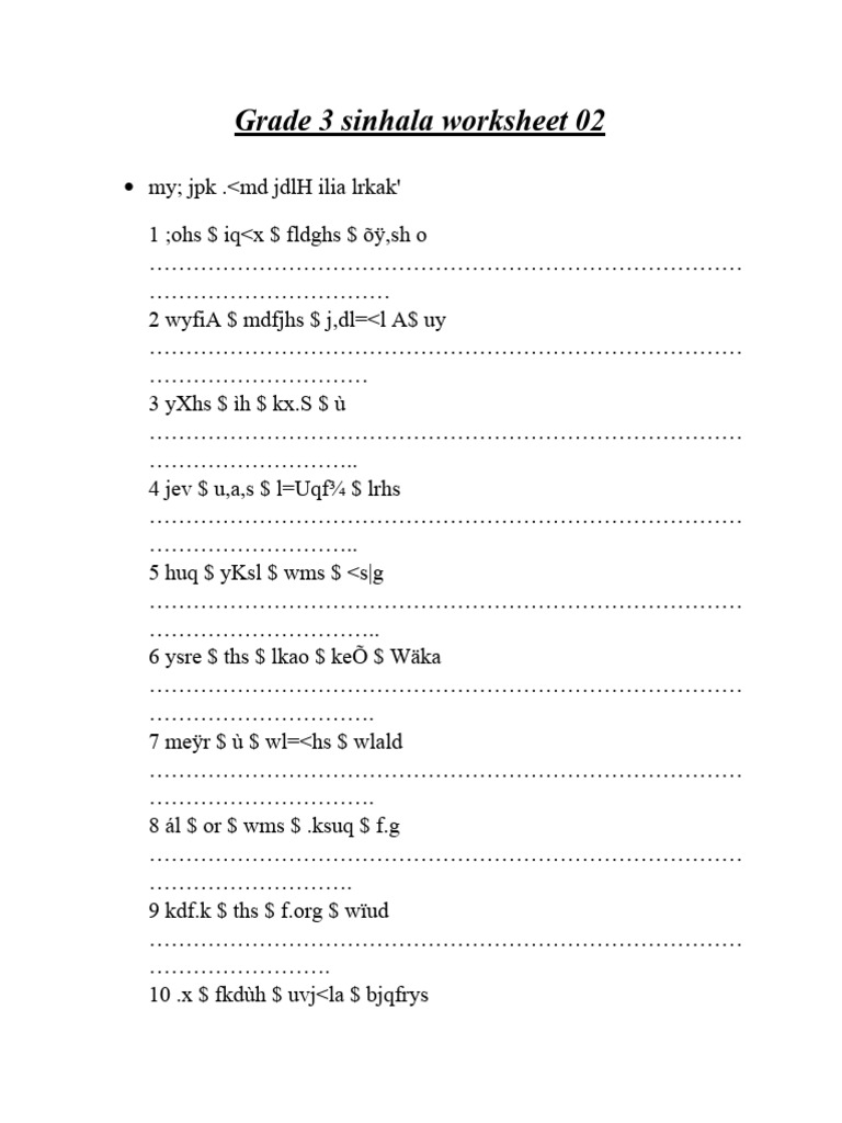 Grade 3 Sinhala Worksheet 02 | PDF