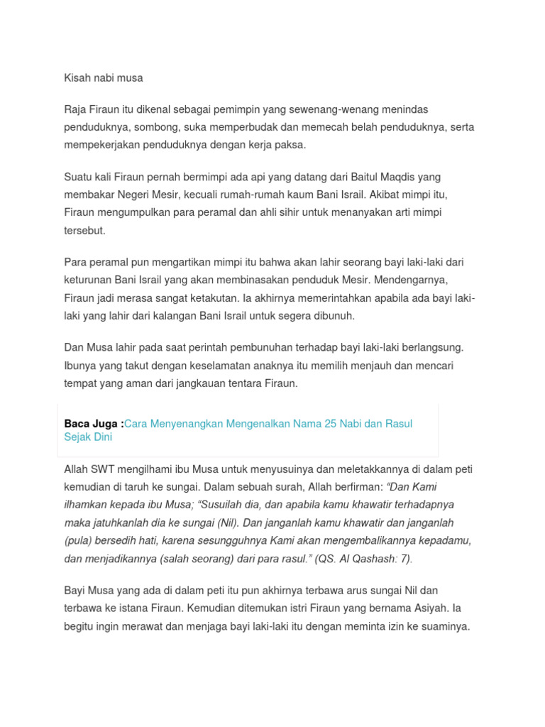 Kisah Lengkap Nabi Musa dari Lahir hingga Wafat | PDF