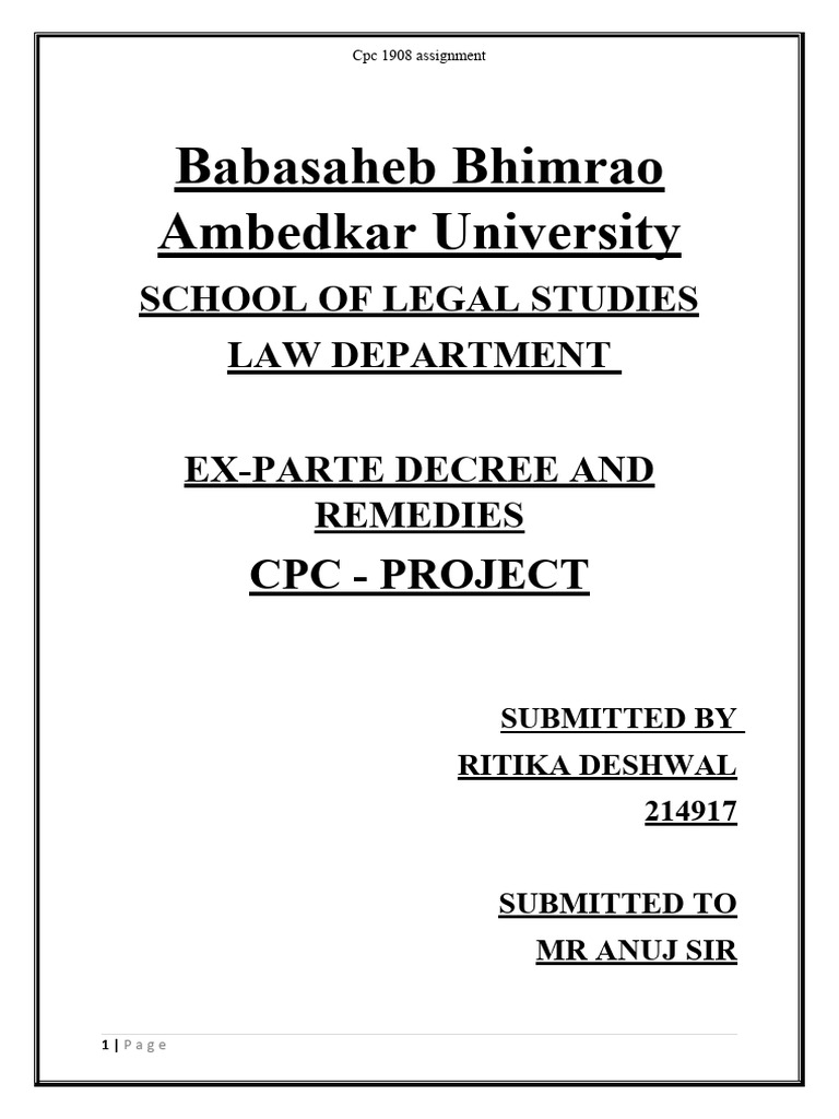 Ritika CPC Assignment | PDF | Lawsuit | Ex Parte