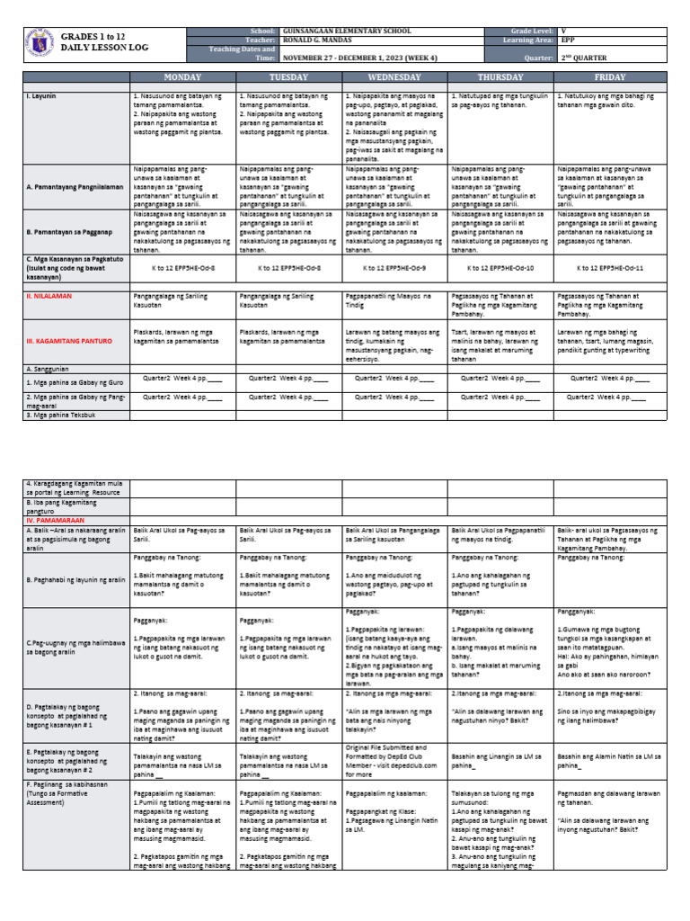 DLL - Epp 5 - Q2 - W4 | PDF