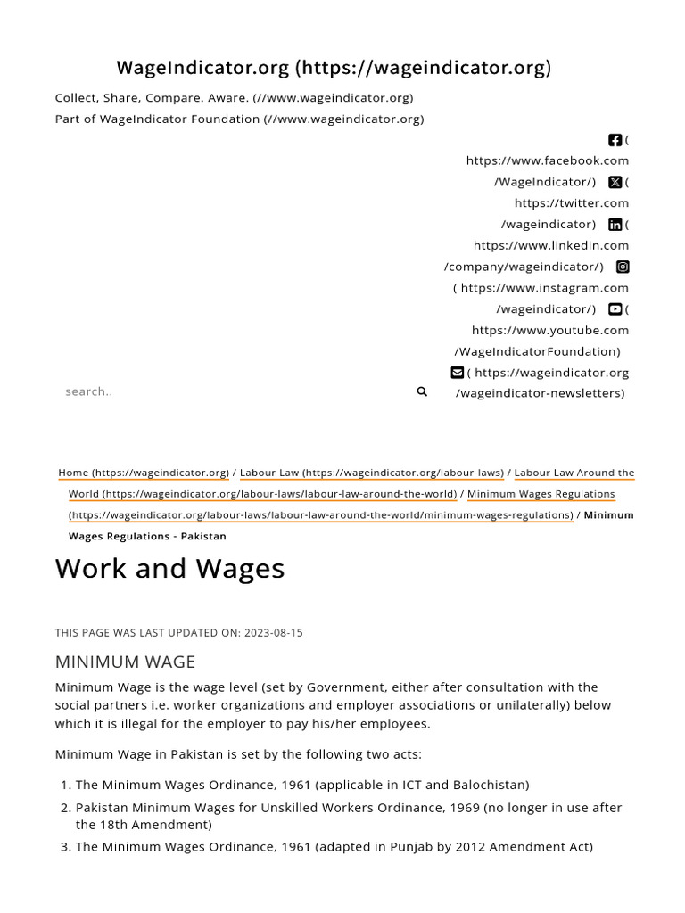 Minimum Wage Regulations in Pakistan | PDF | Cost Of Living | Employment