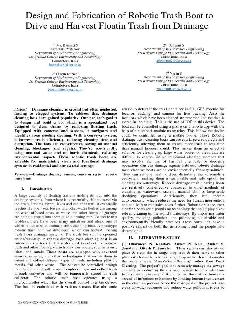 Design and Fabrication of Robotic Trash Boat To Drive and Harvest ...