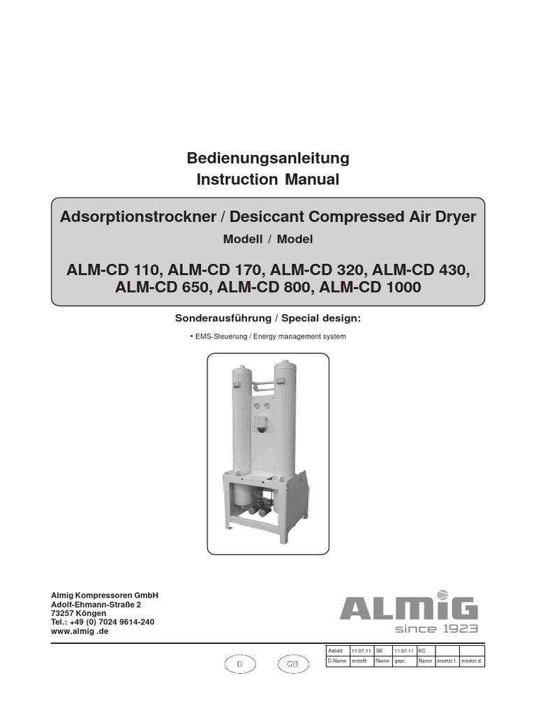 ALM CD 110-1000 Dryer OPERATING MANUAL | PDF