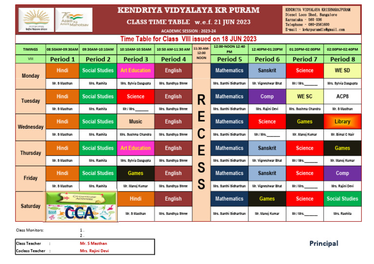 Class Viii Time Table W.E.F 21 Jun 23 | PDF