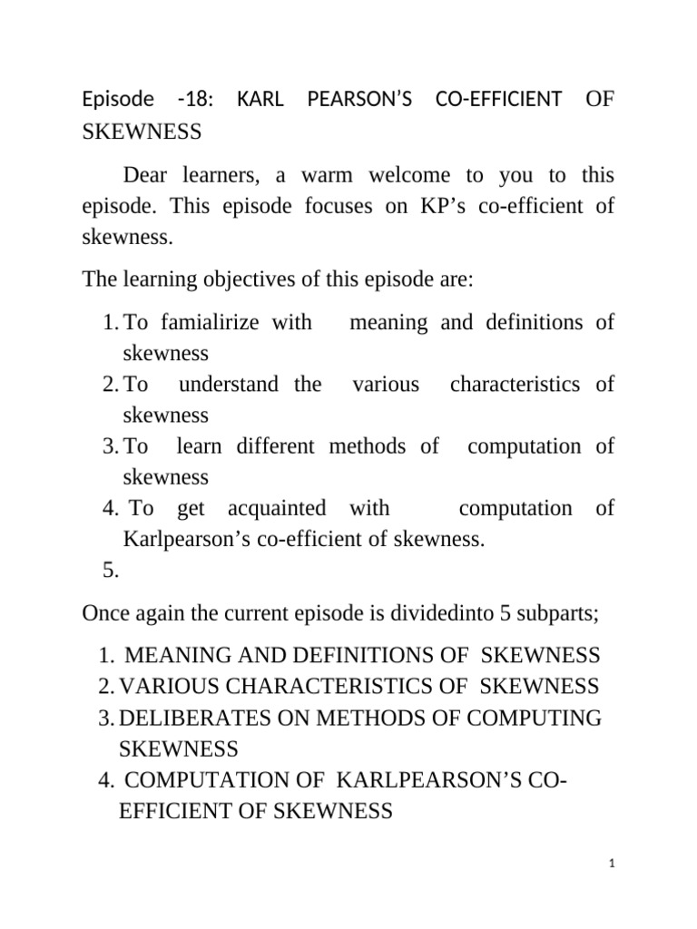 Karl Pearson's Skewness Explained | PDF | Skewness | Mode (Statistics)