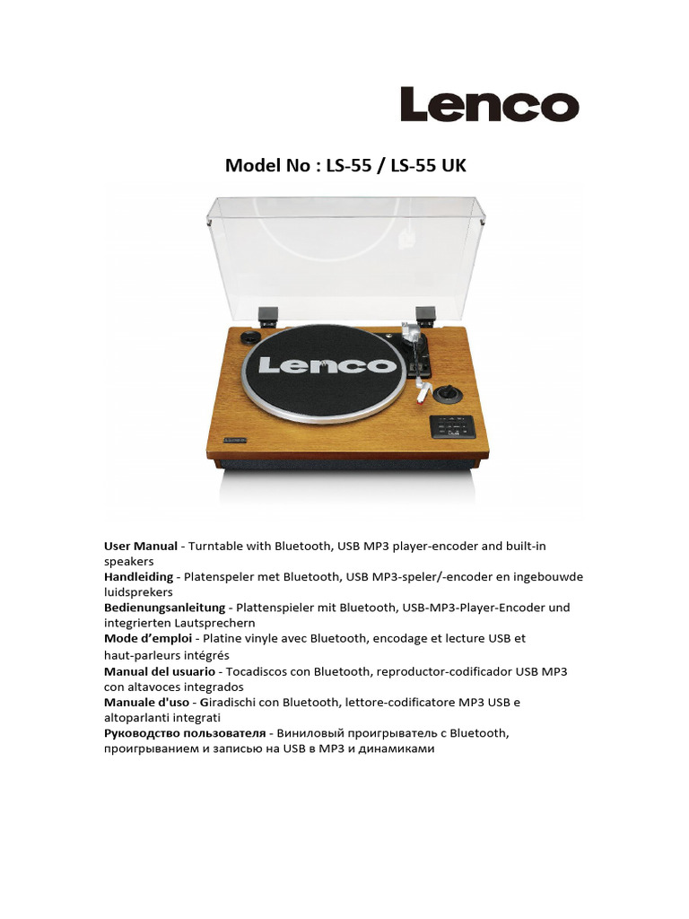 Lenco LS-55WA Turntable | PDF | Ac Power Plugs And Sockets | Phonograph