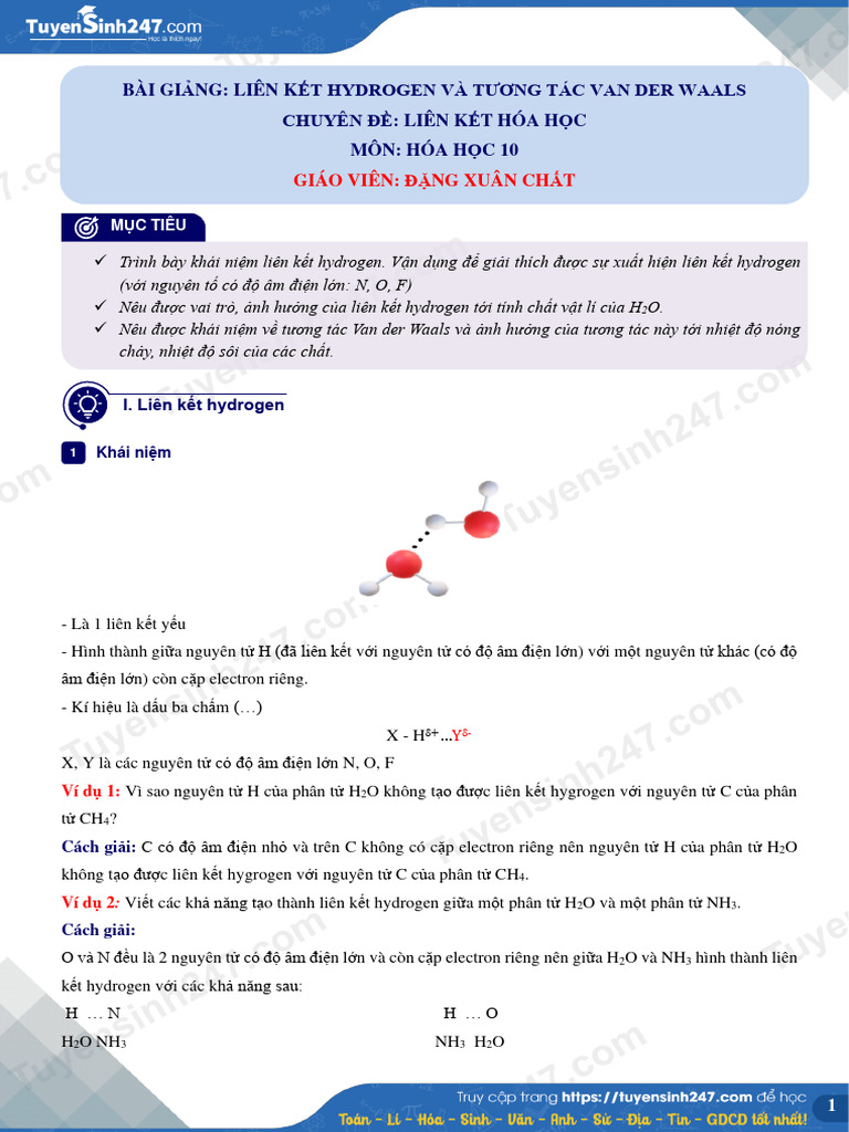 Lien Ket Hydrogen Va Tuong Tac Van Der Waals 1690788106 | PDF