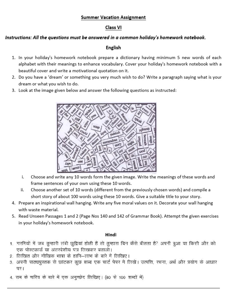Class 6 Holiday Homework | PDF