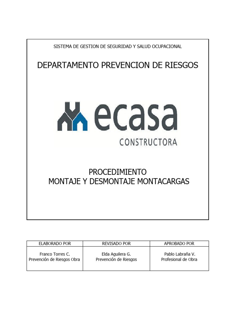 Procedimiento Montaje y Desmontaje Montacargas | Descargar gratis PDF | Seguridad y salud ...