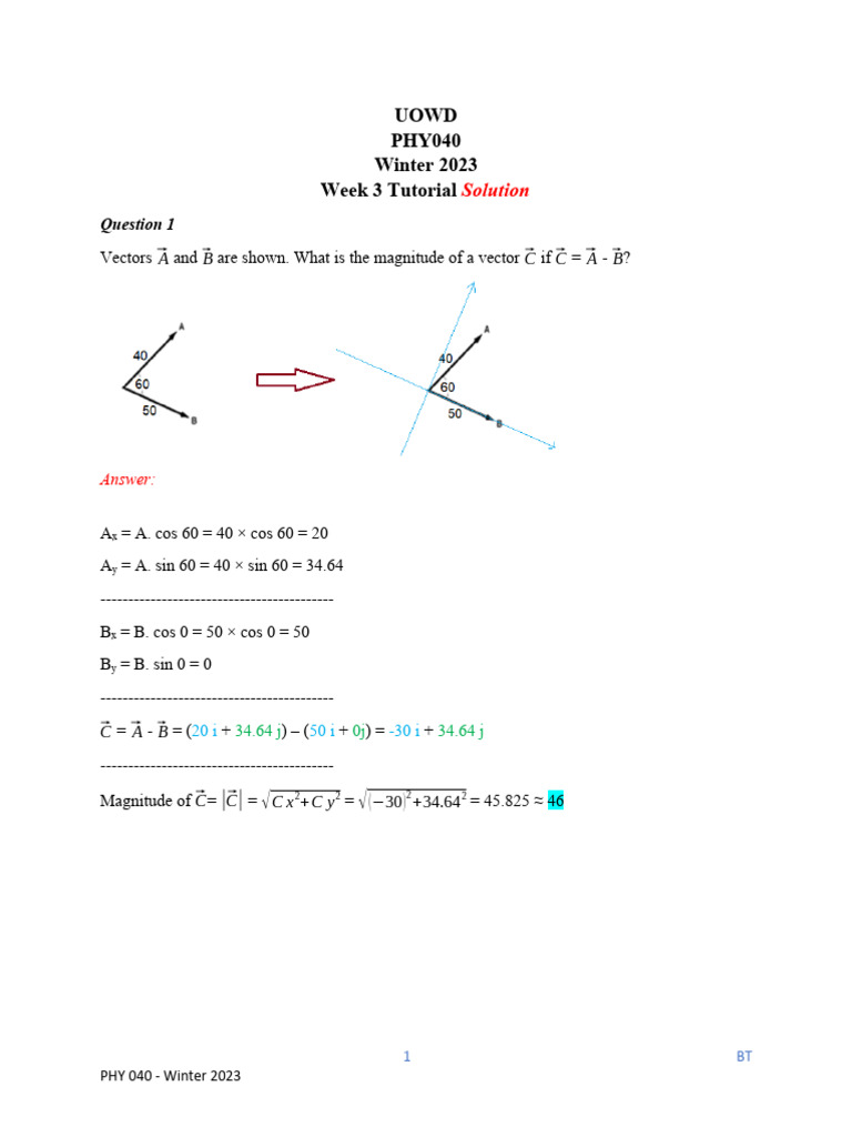 Tutorial 3 Solution | PDF | Equations | Euclidean Vector