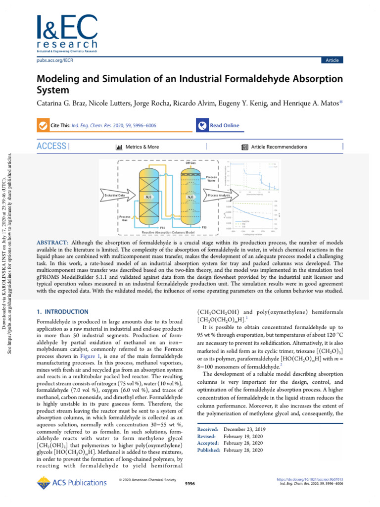 Industrial Formaldehyde Absorption Modeling | PDF | Formaldehyde ...