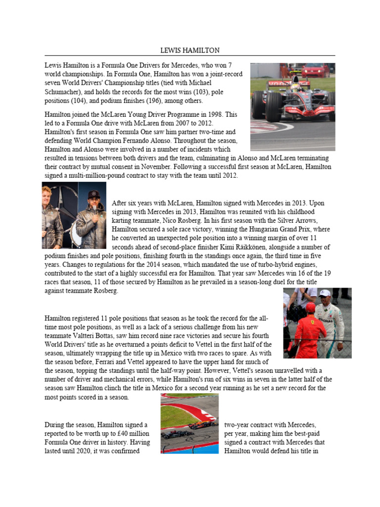 Lewis Hamilton: F1 Career Overview | PDF | Formula One | National ...
