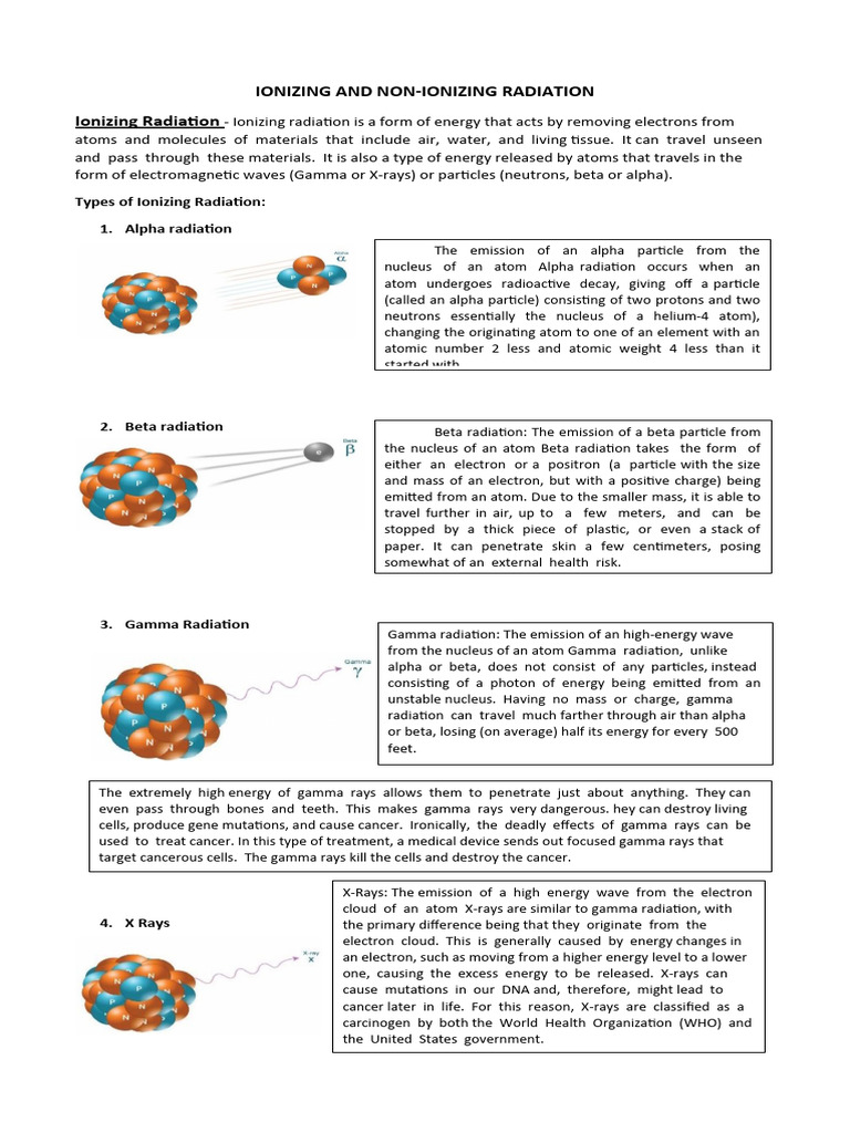 IONIZING AND NON Hand Out | PDF | Ionizing Radiation | Gamma Ray