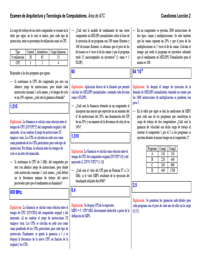 CuestionesExamen Leccion2 | PDF | Unidad Central de procesamiento | Hardware de la computadora